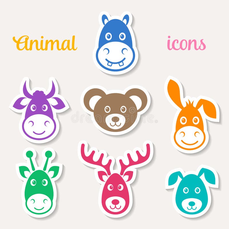 Colorful animal face icons stock vector. Illustration of design - 77428445
