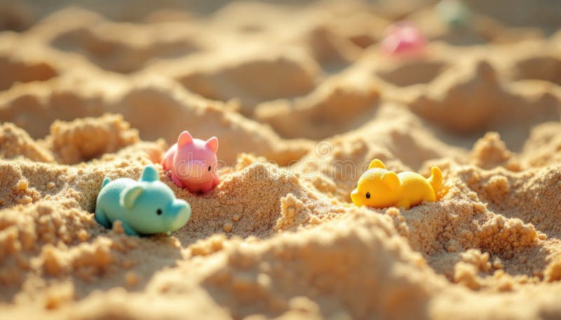 Colorful Animal Figurines on Sandy Beach in Bright Sunlight Stock Image ...