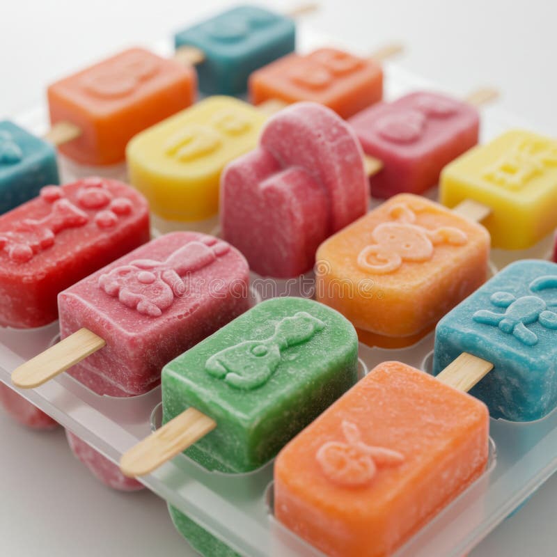 Colorful Animal-Shaped Popsicles in a Tray Stock Illustration ...