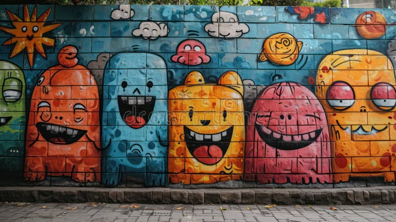 Colorful Animated Characters on Graffiti Wall - AI Generated Stock ...