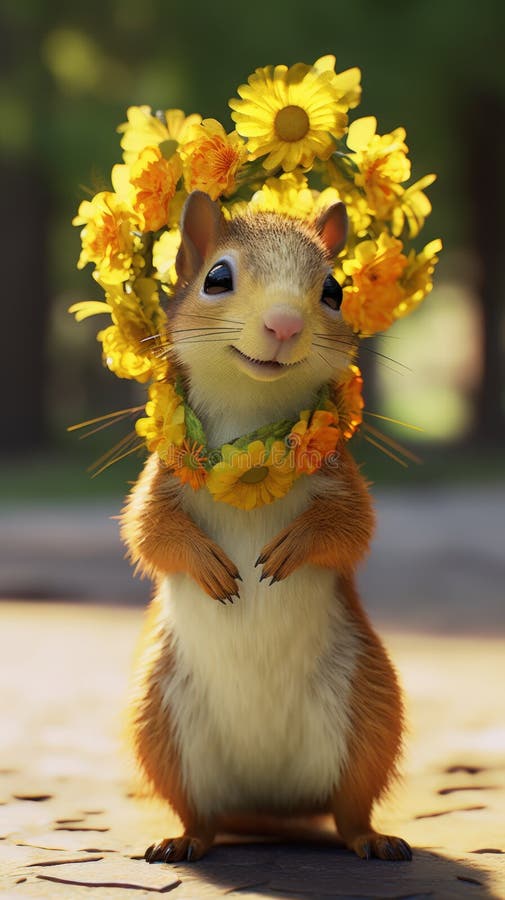 Colorful Animation: Small Squirrel with Flower Crown AI Generated Stock ...