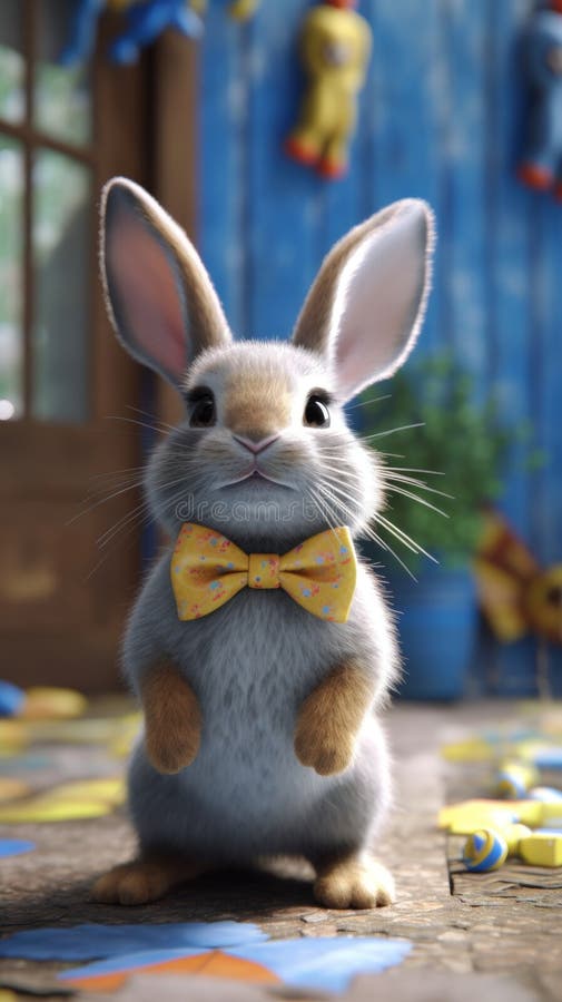 Colorful Animation Stills: Small Bunny with Blue and Yellow Bowtie ...