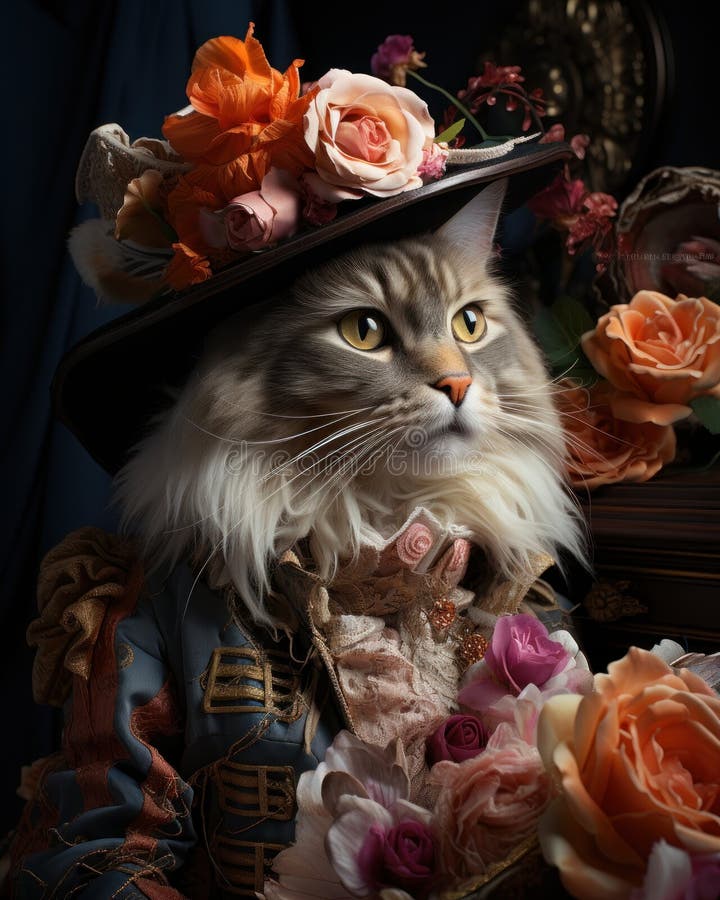 Colorful Anthropomorphic Rococo Cat AI Generated Stock Illustration ...