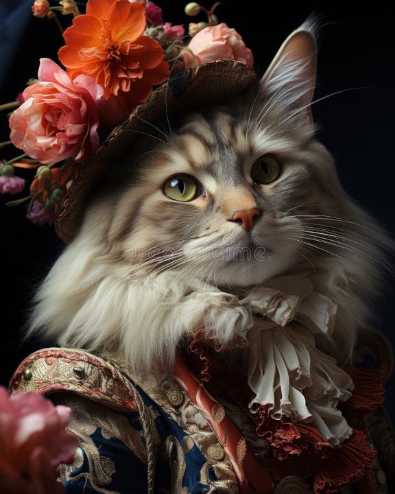 Colorful Anthropomorphic Rococo Cat AI Generated Stock Illustration ...