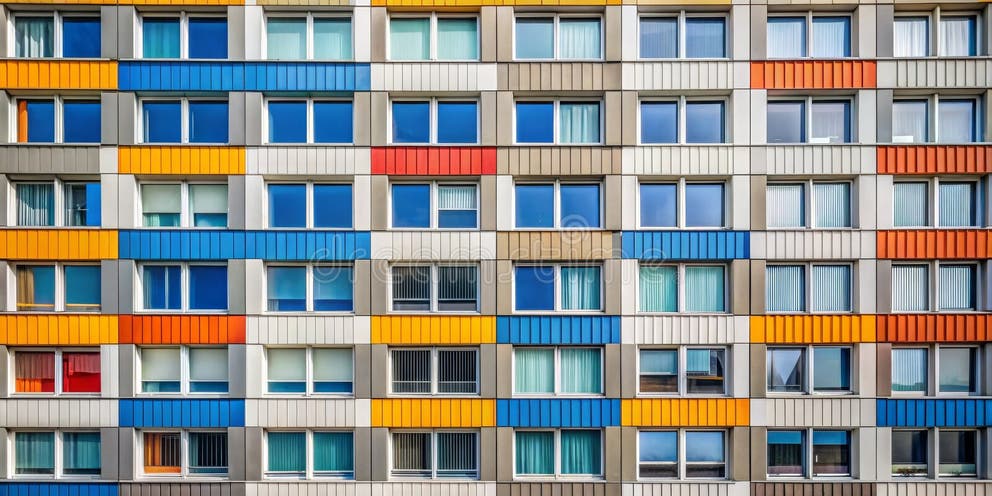 Colorful Apartment Building Facade Grid Composition Stock Illustration ...