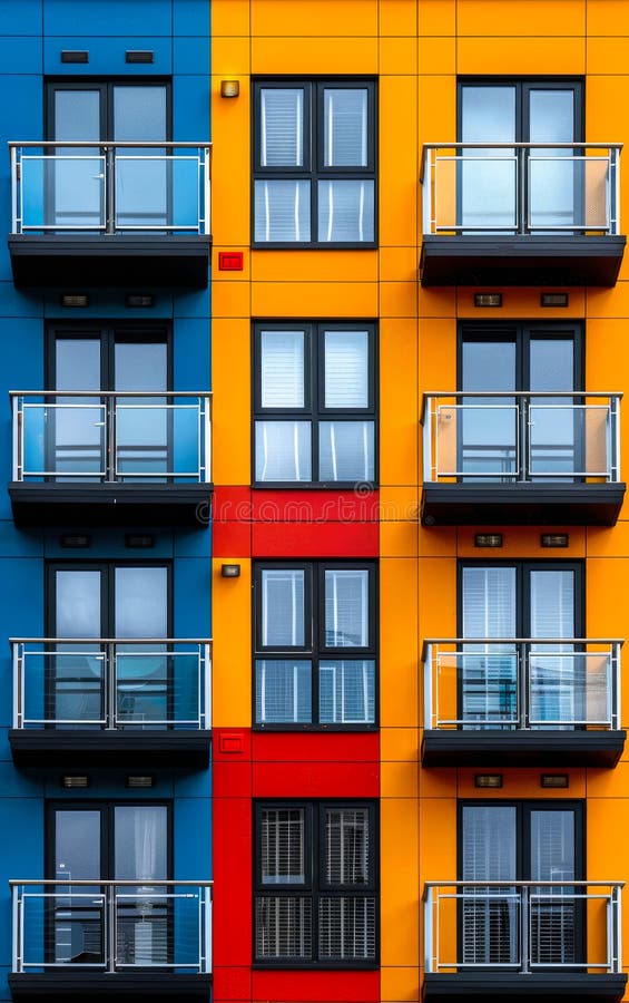 A Colorful Apartment Building with a Red and Blue Front Stock Image ...
