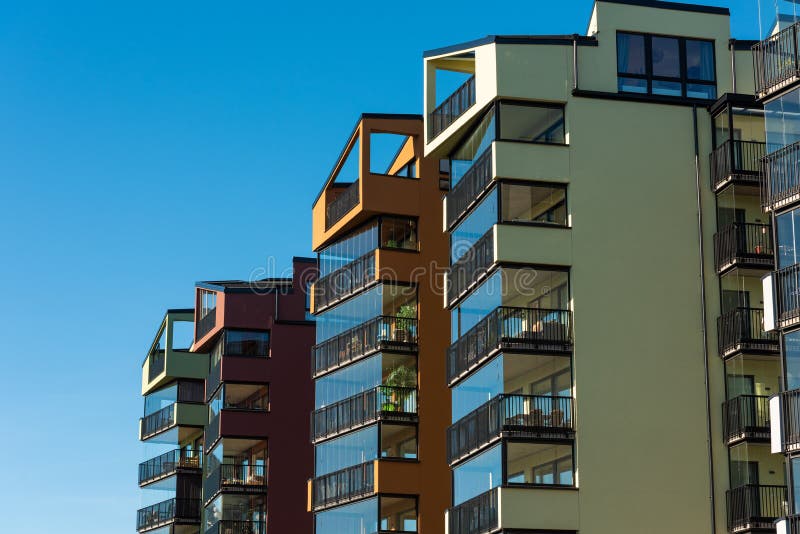 Tall Colourful Apartment High Rises.. Stock Photo - Image of ...