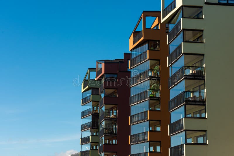 Tall Colourful Apartment High Rises.. Stock Image - Image of ...