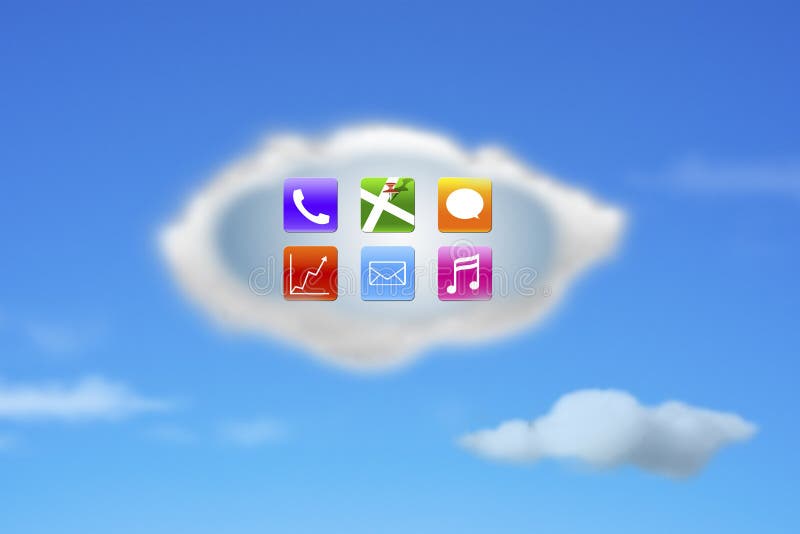 Colorful App Icons on White Cloud with Nature Blue Sky Stock ...