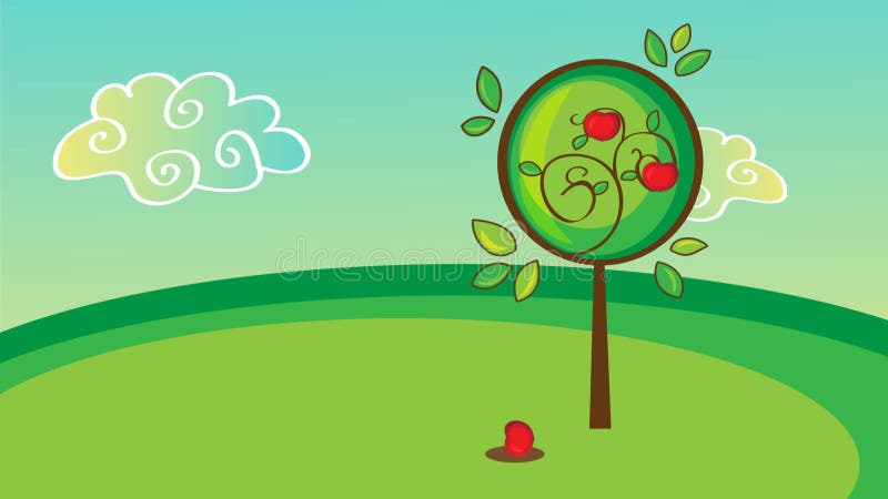 Colorful Apple Tree with Delicious Red Apples - Cartoon Animation Stock ...