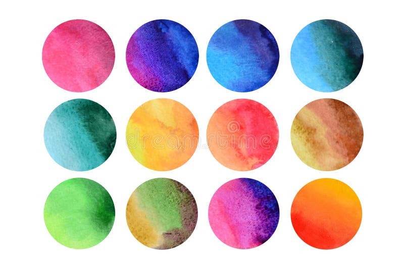 12 Colorful Aquarelle Rounds Stock Illustration - Illustration of ...