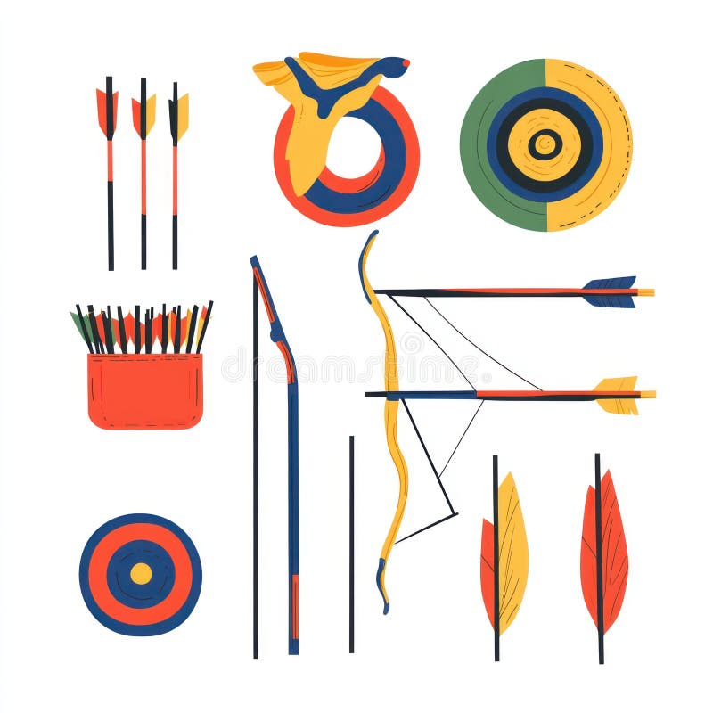 Colorful Archery Illustration, Bows, Arrows, and Targets Stock ...