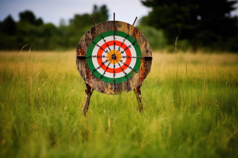 A Colorful Archery Target Standing in a Field Stock Image - Image of ...