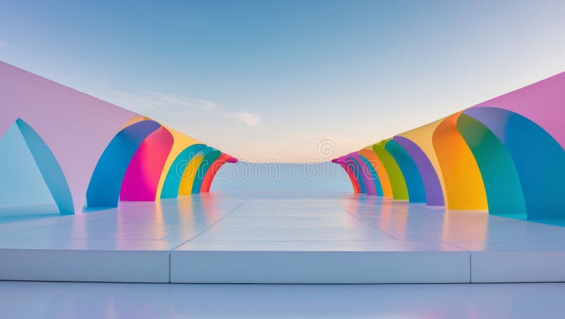 Colorful Arches Create a Sense of Depth Behind the Platform. Stock ...