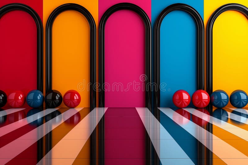Colorful Arches and Spheres Create Vibrant Abstract Scene with Red ...