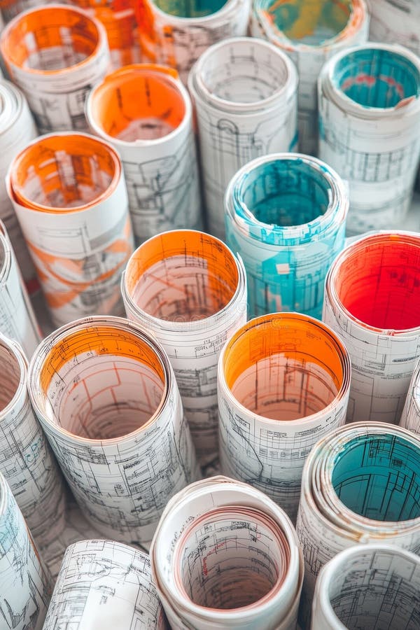 Colorful Architectural Blueprints Construction Plans and Drawings for ...