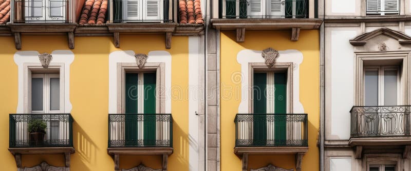 Colorful Architectural Facade with Balconies and Windows Featuring ...