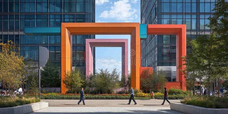 Colorful Architectural Structures in an Urban Setting with People ...