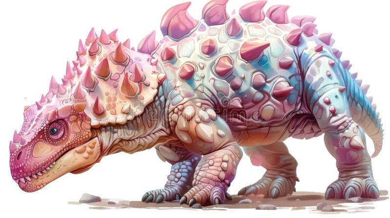 Colorful Armored Dinosaur with Spikes on White Background Stock ...