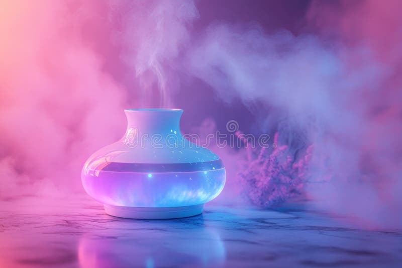 Colorful Aroma Diffuser Releasing Soothing Mist in a Serene Environment ...