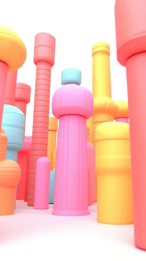 A Colorful Arrangement of Abstract, Cylindrical Forms Resembling a ...