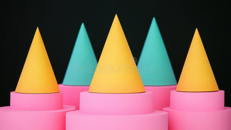 A Colorful Arrangement of Cone-shaped Objects Atop Cylindrical Bases ...