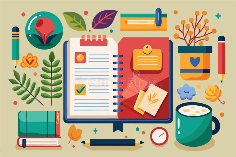 A Colorful Arrangement of Decorative Elements, Including a Diary ...