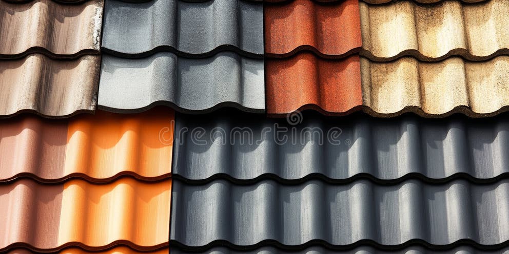 Colorful Arrangement of Different Roofing Tiles Showcasing Texture and ...