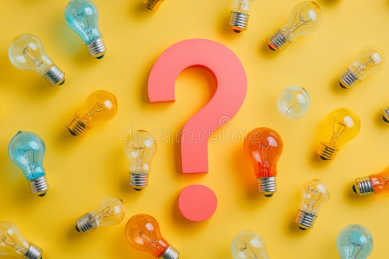 A Colorful Arrangement Featuring Light Bulbs and a Large Question Mark ...