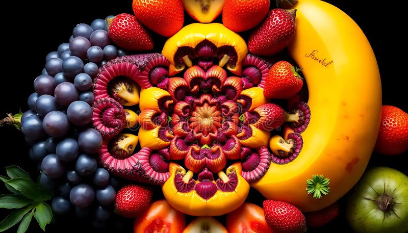 A Colorful Arrangement Featuring Various Fruits in a Circular Pattern ...