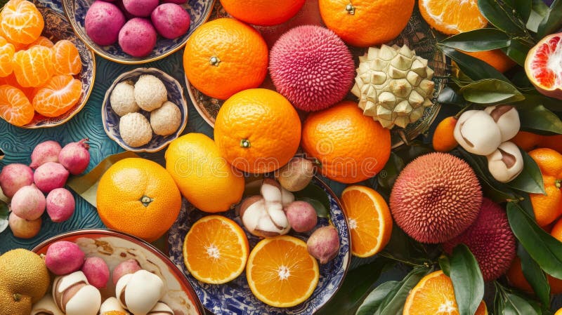A Colorful Arrangement of Fresh Fruits and Spiky Objects Stock ...