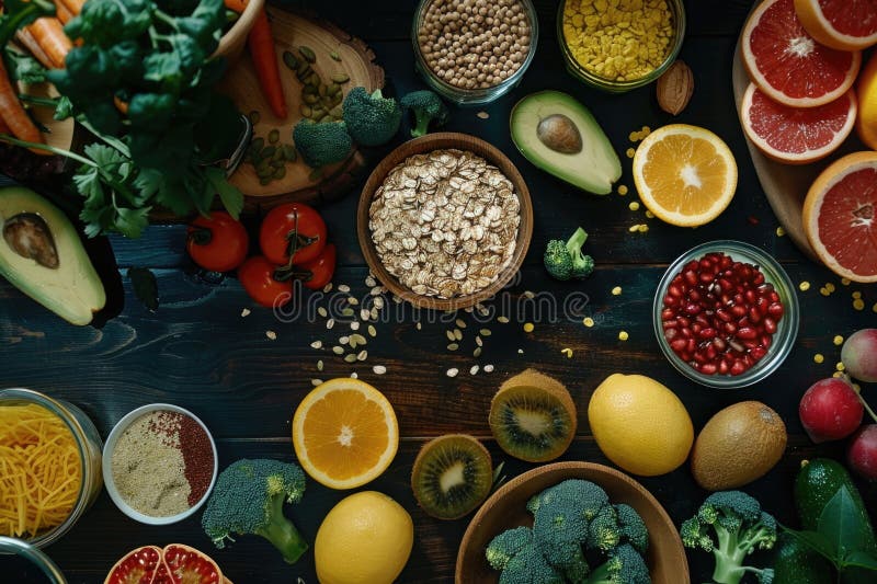Colorful Arrangement of Fresh Produce on a Table Stock Illustration ...
