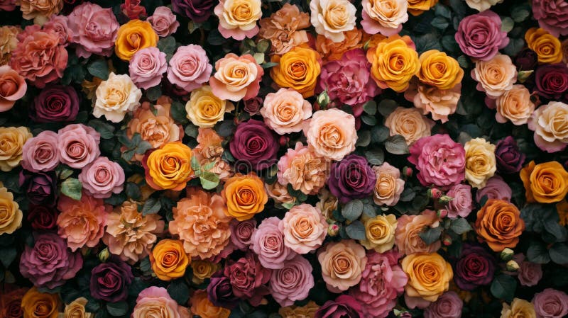 A Colorful Arrangement of Many Roses Stock Illustration - Illustration ...