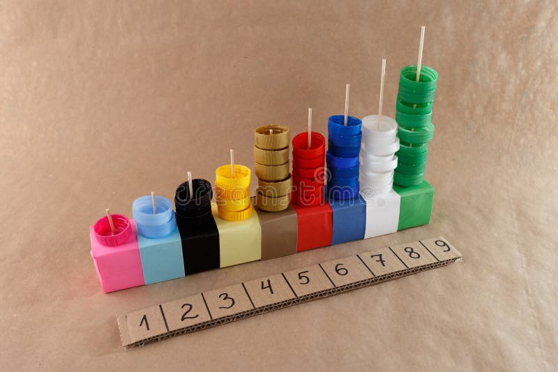 A Colorful Arrangement of Plastic Bottle Caps, Numbers 1 To 9, Counting ...