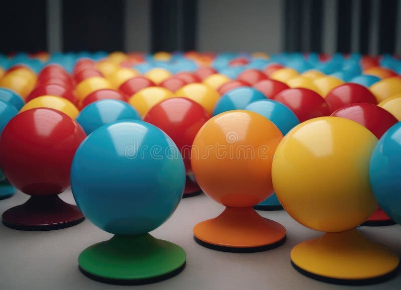 Colorful Arrangement of Spherical Objects Placed on a Reflective ...
