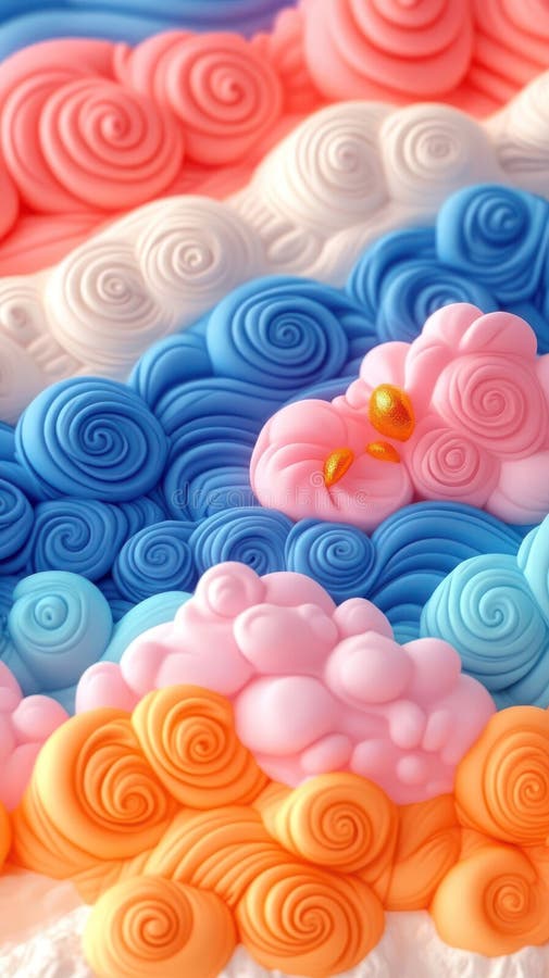 A Colorful Arrangement of Swirled Clouds Made from Soft Materials ...