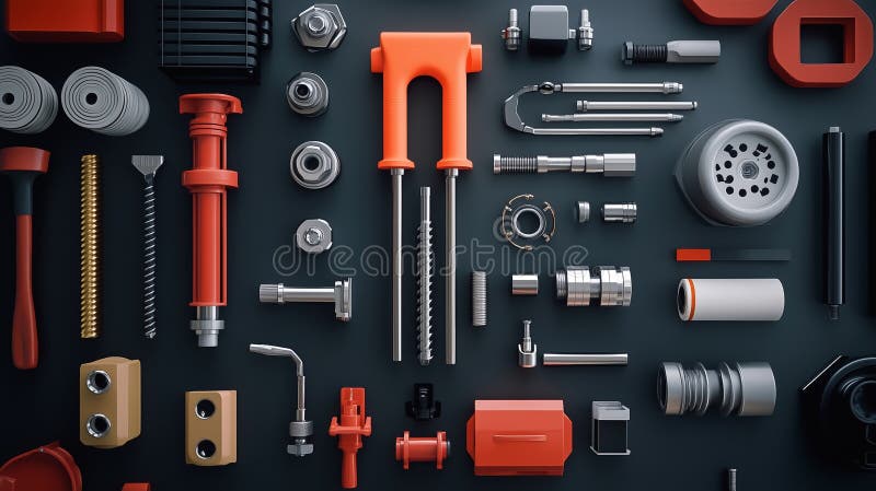 A Colorful Arrangement of Various Mechanical Tools and Components on a ...