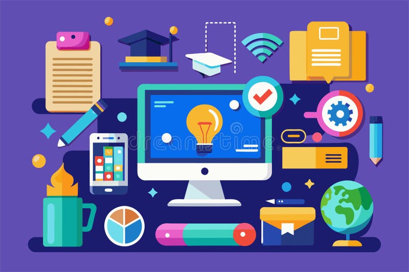A Colorful Arrangement of Various Online Education Elements Like a ...