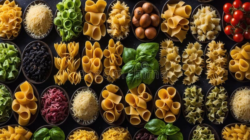 A Colorful Arrangement of Various Pasta Types and Ingredients for ...