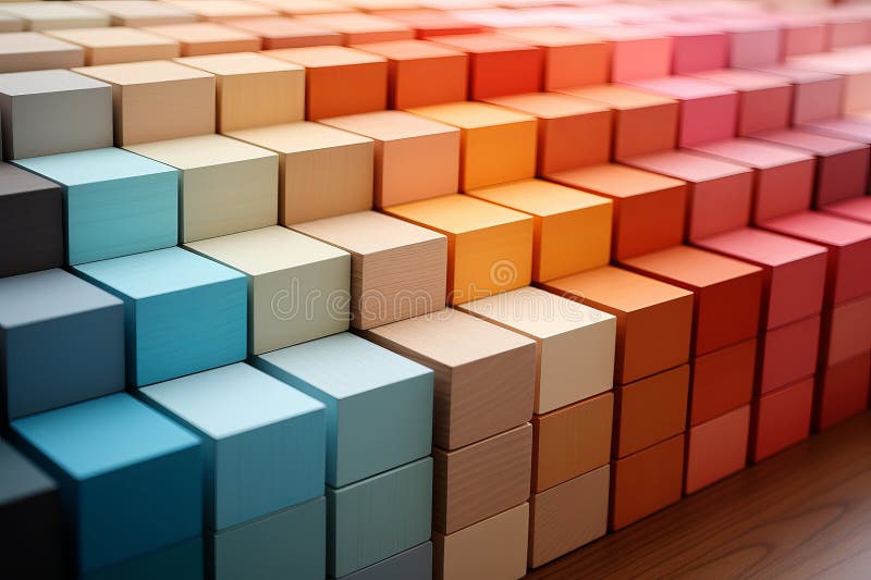 Colorful Arrangement of Wooden Blocks in Gradient Patterns on a Display ...