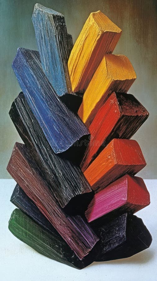 A Colorful Arrangement of Wooden Blocks Stacked in a Dynamic Formation ...