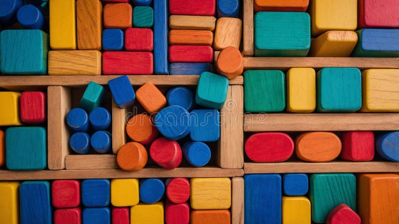 Colorful Arrangement of Wooden Blocks in Various Shapes and Sizes ...