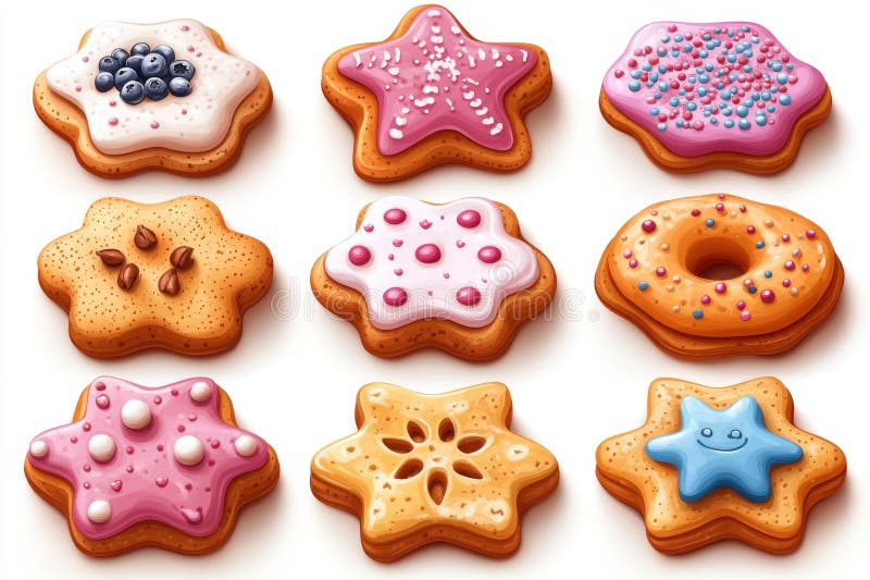 Colorful Array of Assorted Cookies and Pastries on a White Background ...