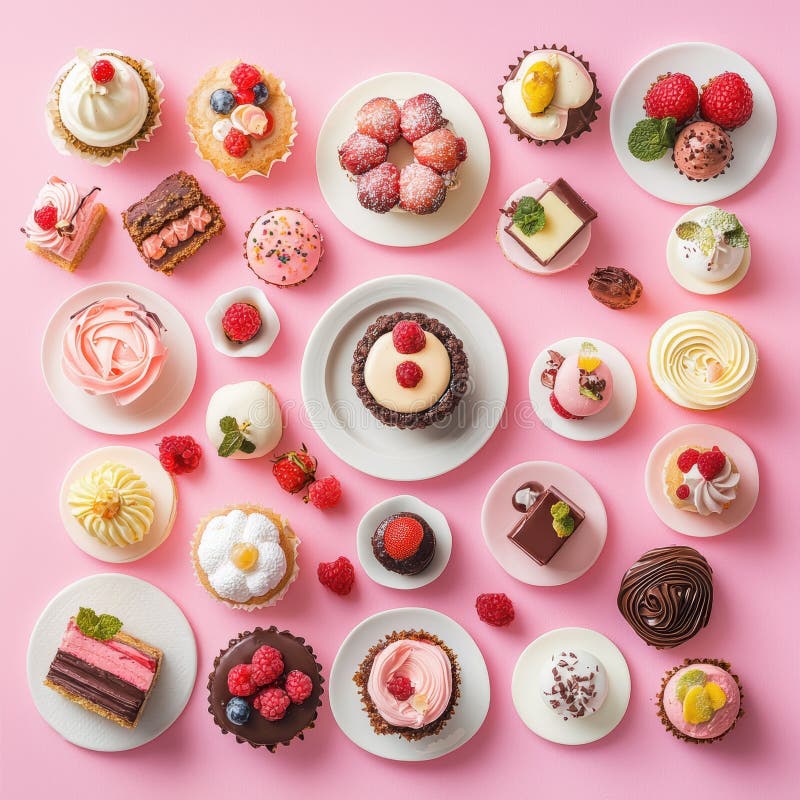 Colorful Array of Assorted Desserts and Pastries on a Soft Pink ...