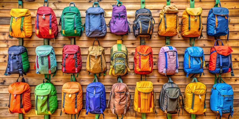 A Colorful Array of Backpacks Hanging on a Wooden Wall - a Visual ...