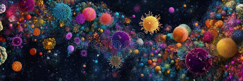 Colorful Array of Bacteria and Microbes Floating in a Dark Environment ...
