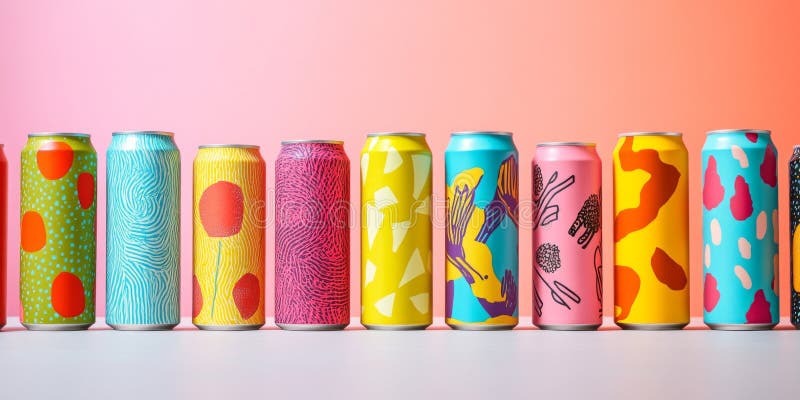 Colorful Array of Beverage Cans Lined Up Against a Stylish Background ...