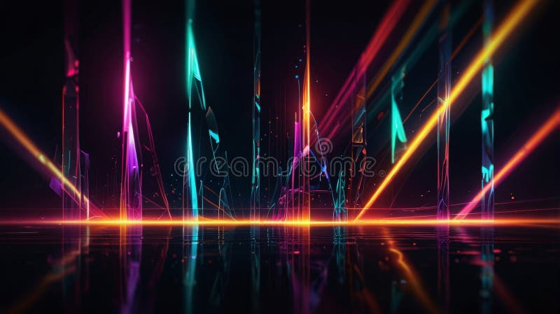 A Colorful Array of Bright, Sharp Beams of Light Pierces through a Dark ...