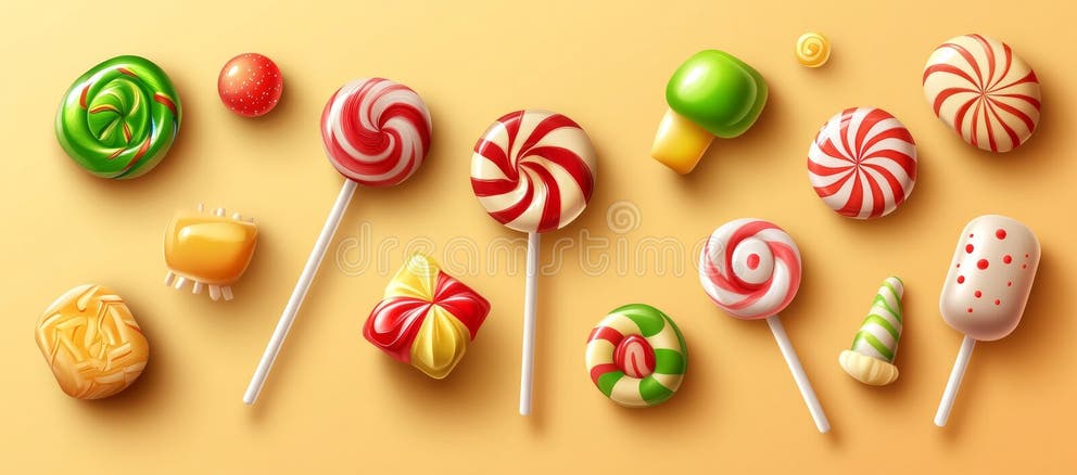 Colorful Array of Cartoon Candies and Lollipops in a Seamless Pattern ...