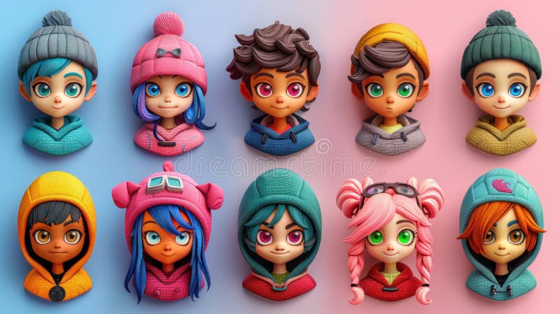 Colorful Array of Cartoon Characters in Playful Attire. Stock ...